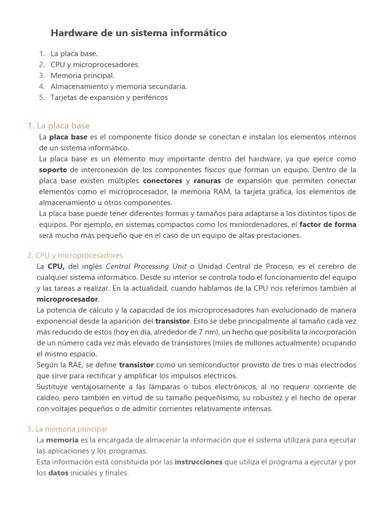 UT - 03 - Hardware de Un Sistema Informático | PDF | Almacenamiento de datos de la computadora ...