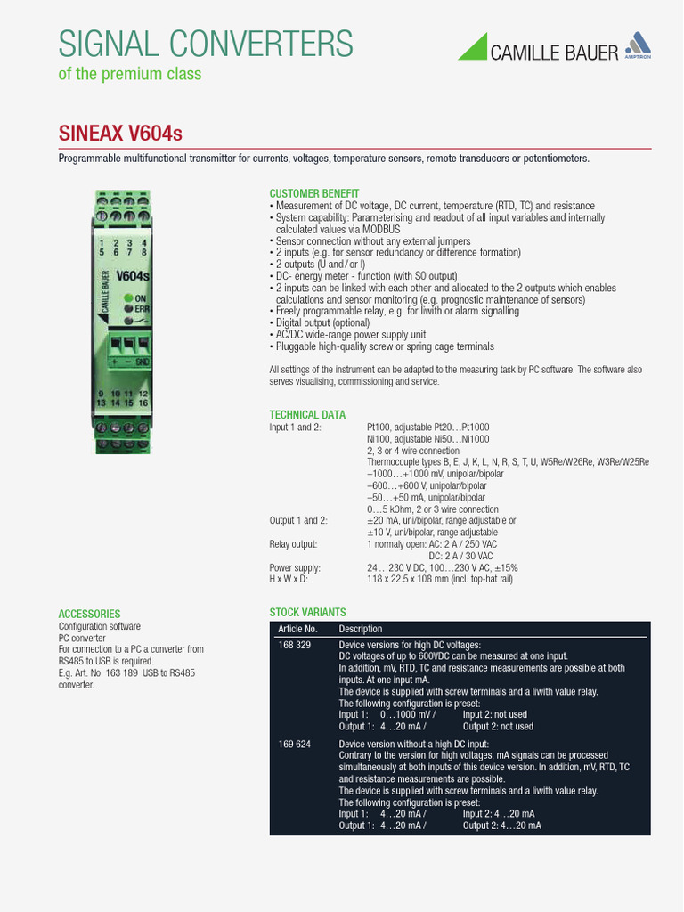 SINEAX V604s, V620, V624-Leaflet V1 | PDF | Power Supply | Metrology