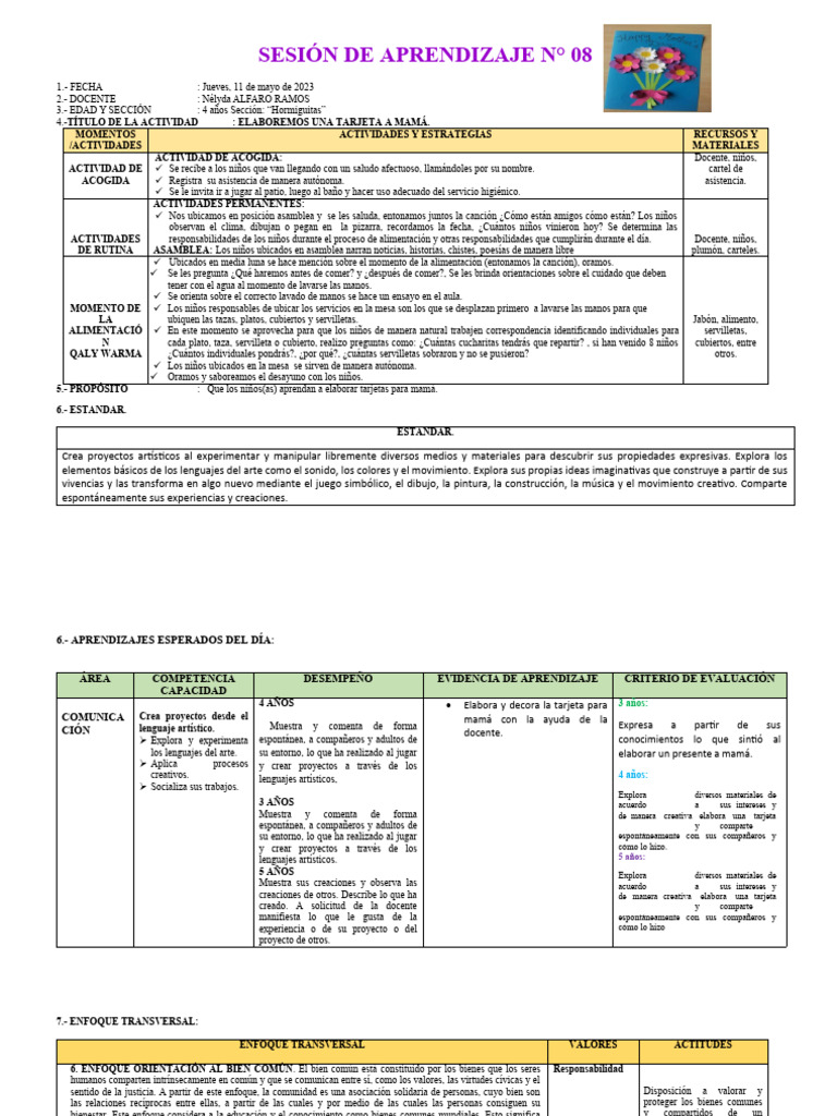 SESIÓN DE APRENDIZAJE No.08 | PDF | Maestros | Aprendizaje