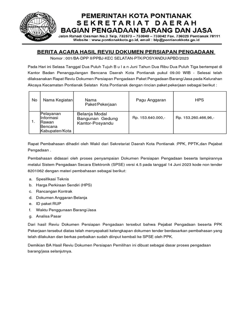 Berita Acara Reviu Hasil Posyandu - Ii | PDF