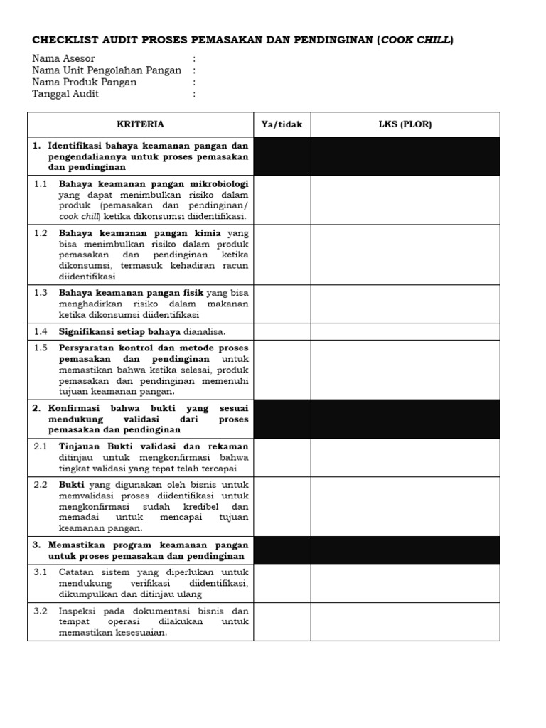 Form 8. CHECKLIST AUDIT PROSES PEMASAKAN DAN PENDINGINAN | PDF
