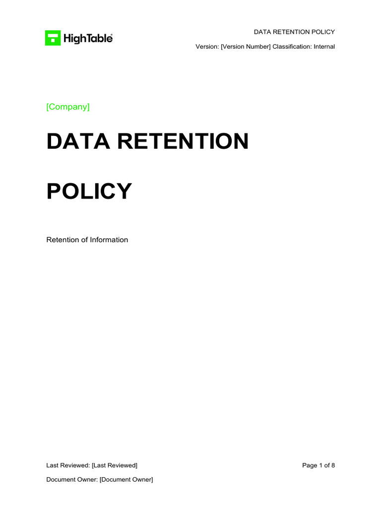 DP 02 Data Retention Policy Sample - Redacted | PDF | Regulatory ...