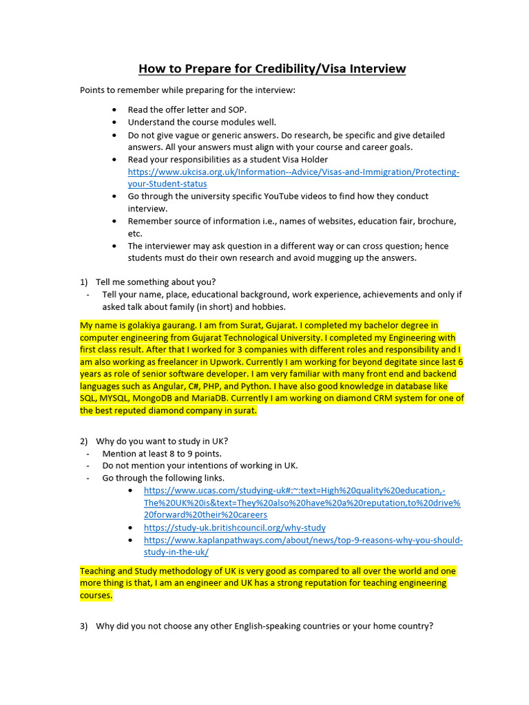 Interview Question & Sample Answers | PDF | Cost Of Living | Bachelor's ...