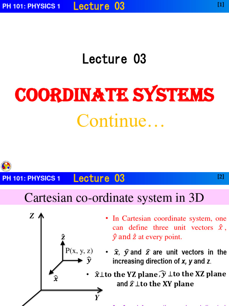 Coordinate Systems Continue Pdf Cartesian Coordinate System Euclidean Vector
