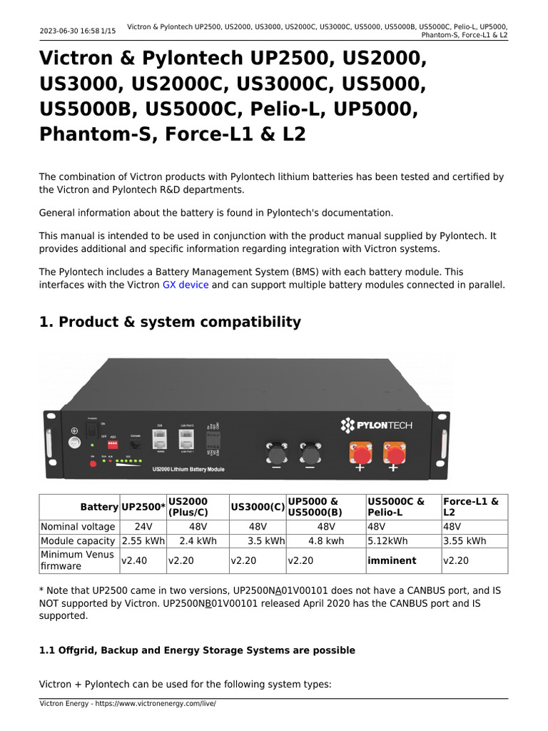 Victron Pylontech Up2500 Us2000 Us3000 Us2000c Us3000c Us5000 Us5000b ...
