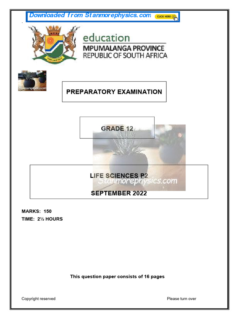 MP Life Sciences Grade 12 SEPT 2022 P2 and Memo | PDF | Dominance ...