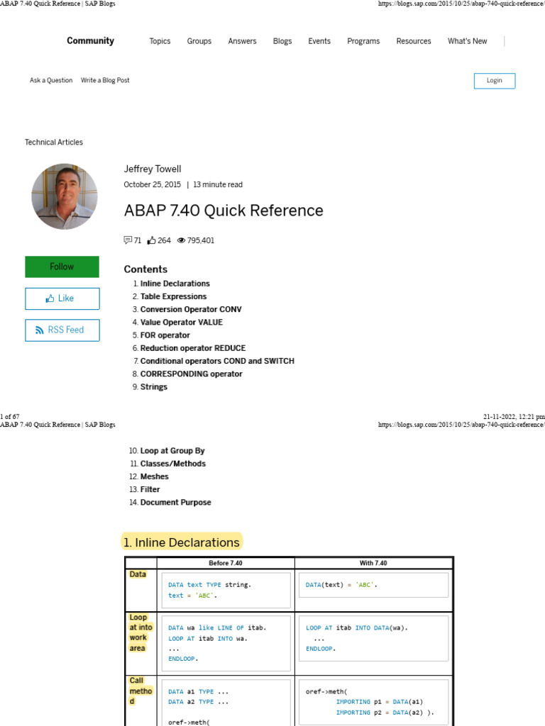 ABAP 7.40 Quick Reference SAP Blogs | PDF | String (Computer Science) | Control Flow