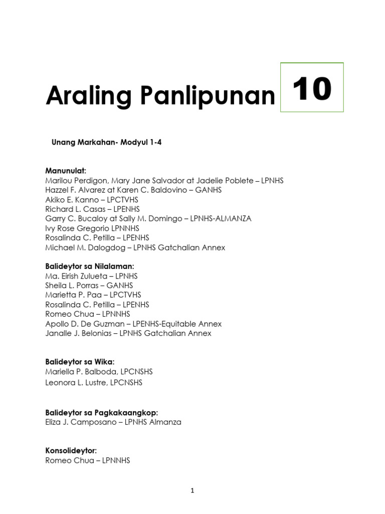 Araling Panlipunan: Unang Markahan-Modyul 1-4 | PDF