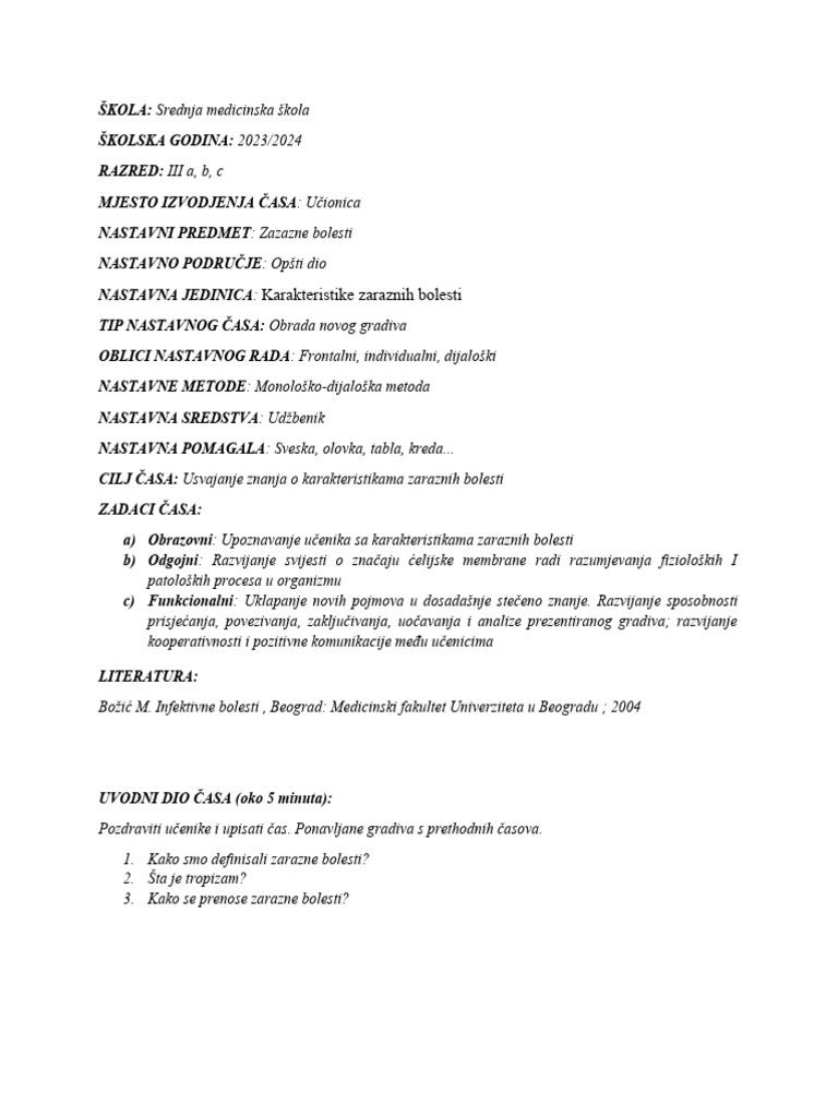 Karakteristike Zaraznih Bolesti | PDF