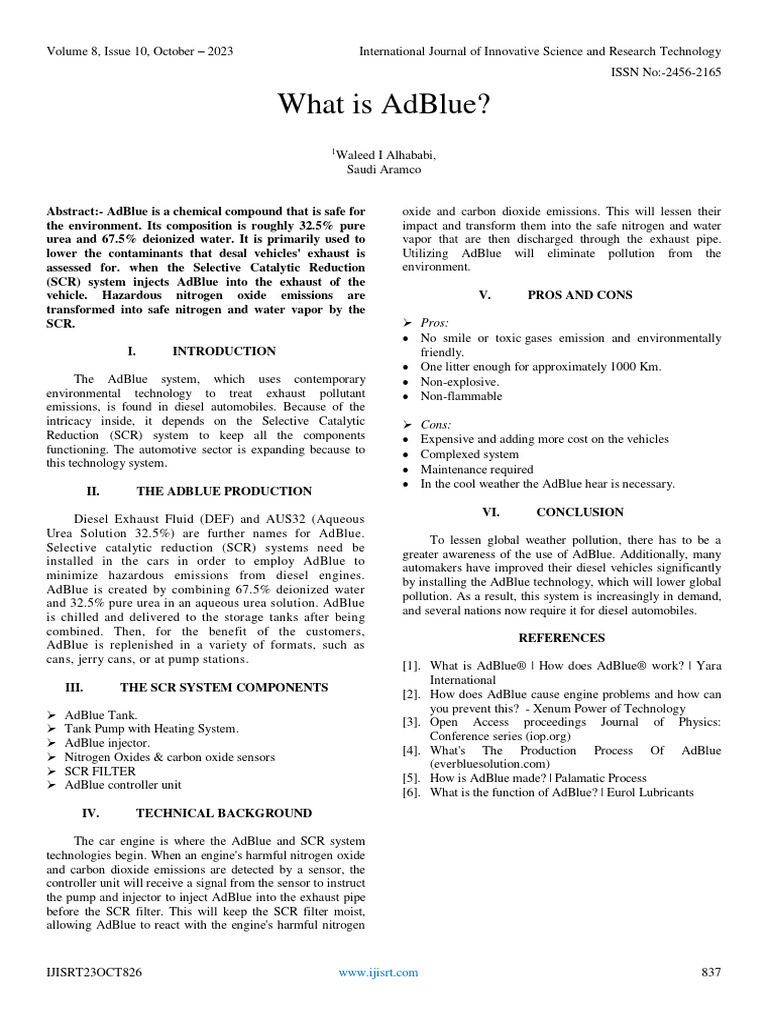 What Is AdBlue? | PDF | Exhaust Gas | Air Pollution