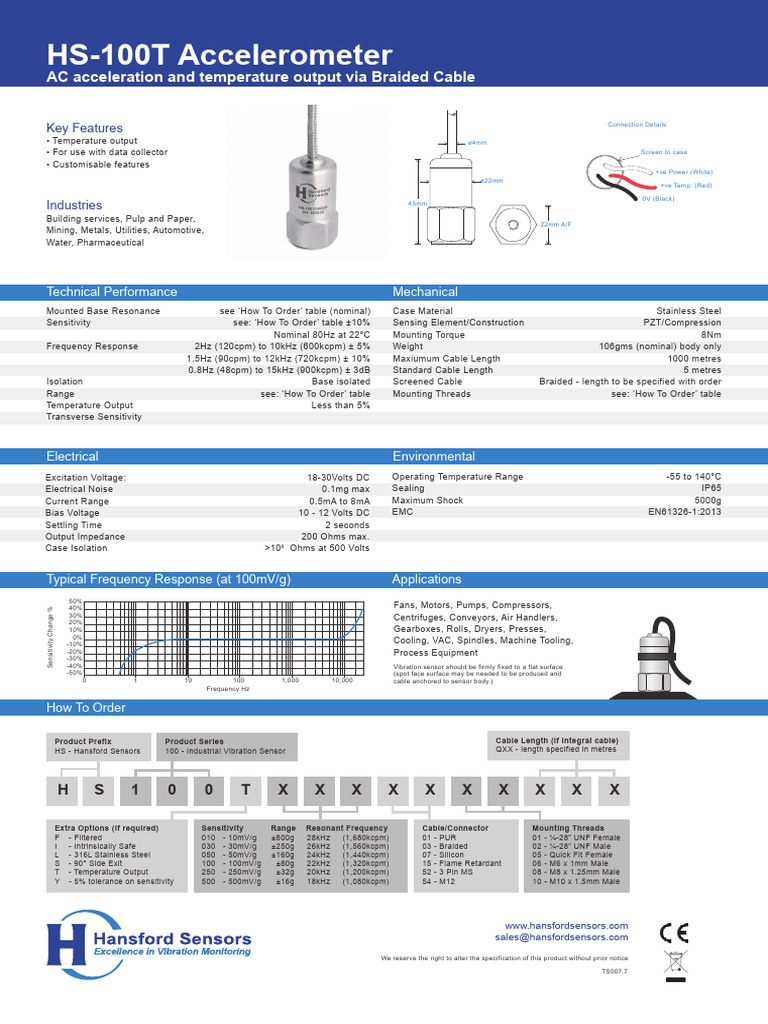 Hansford HS-100T Accelerometer | PDF | Alternating Current | Accelerometer