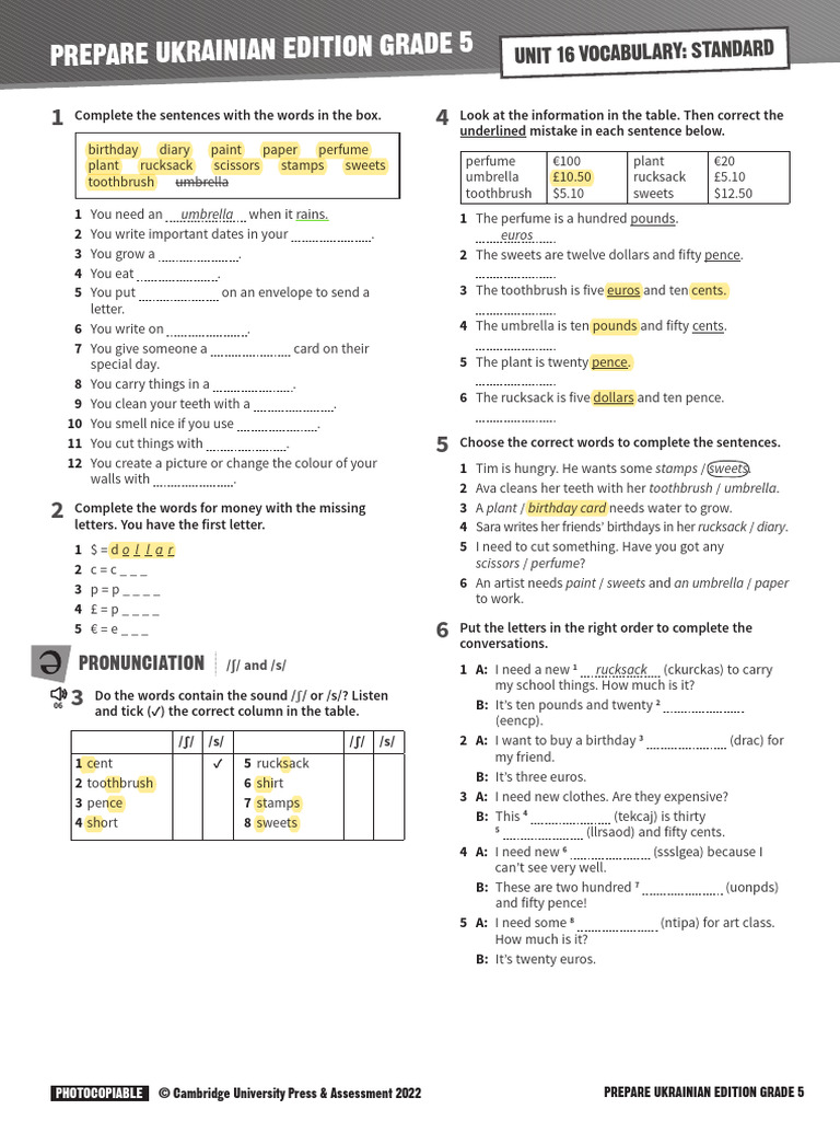 Prepare 5 Vocabulary Standard Unit 16 | PDF