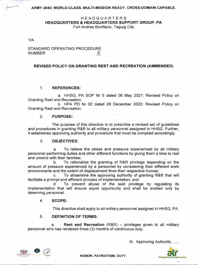 Revised Policy On Granting Rest and Recreation (AMMENDED) | PDF