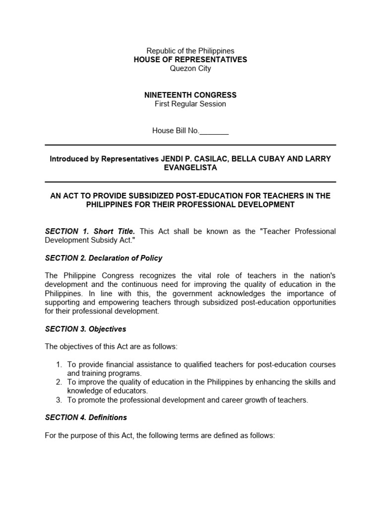 Bill Proposal Sample Assignment | PDF | Teachers | Subsidy