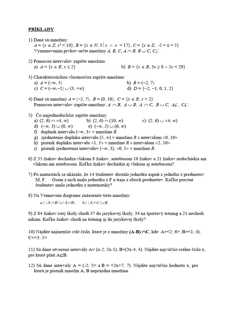 Množiny Opakovanie - PRÍKLADY | PDF