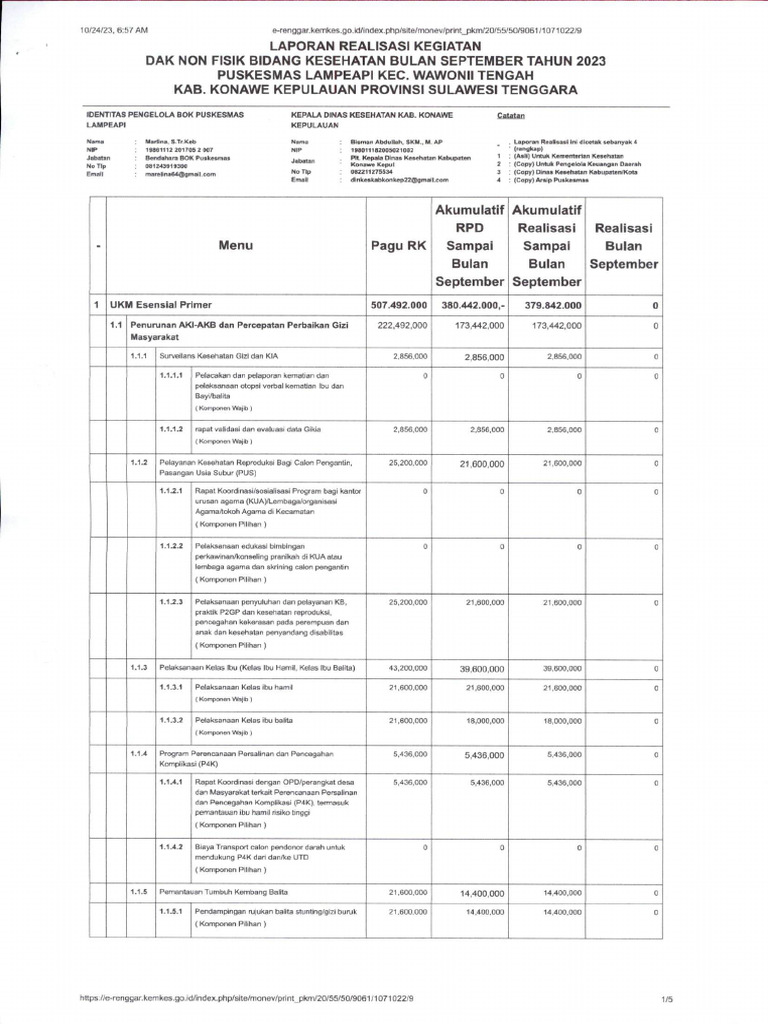 Laporan Realisasi Bok Lampeapi - September | PDF