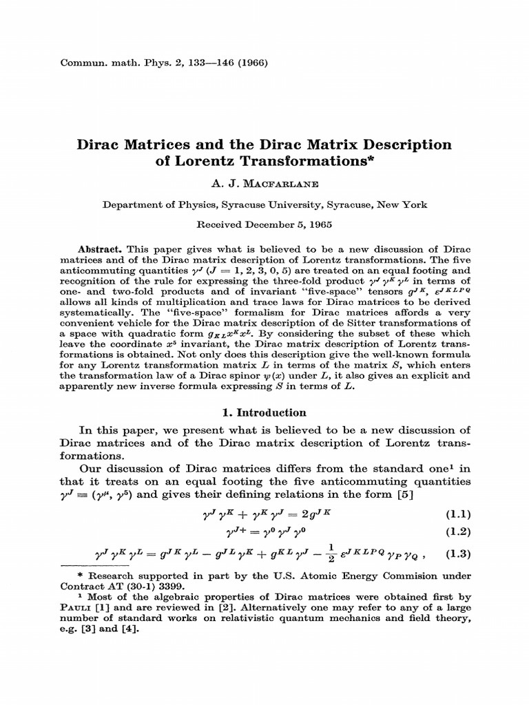 Gamma Matrices | PDF | Matrix (Mathematics) | Group (Mathematics)