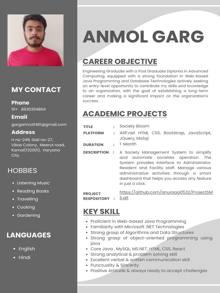 Anmol Garg CV | PDF | Java (Programming Language) | Computing