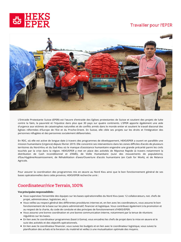 Coordinateur Terrain pour HEKS/EPER | PDF | Logistique | Sécurité