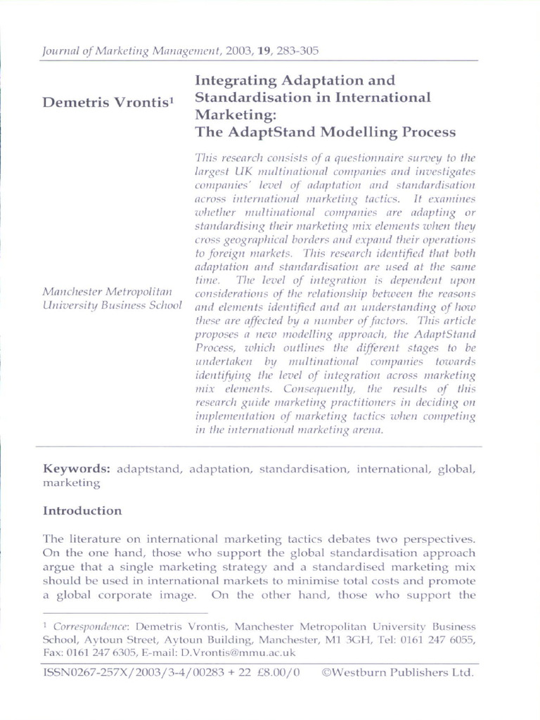 Integrating Adaptation and Standardisation in International Marketing ...