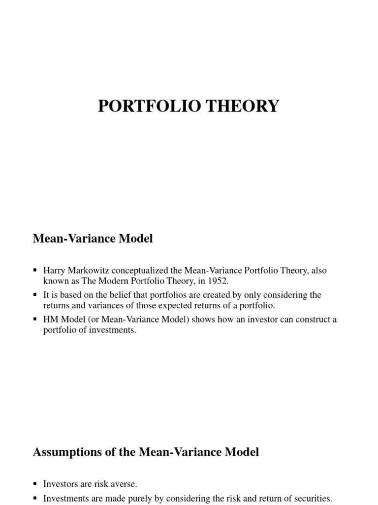 4 Portfolio Theory Pdf Capital Asset Pricing Model Modern Portfolio Theory
