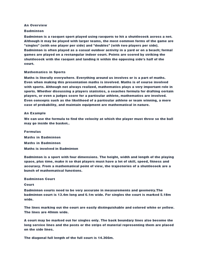Badminton | PDF | Mathematics | Geometry