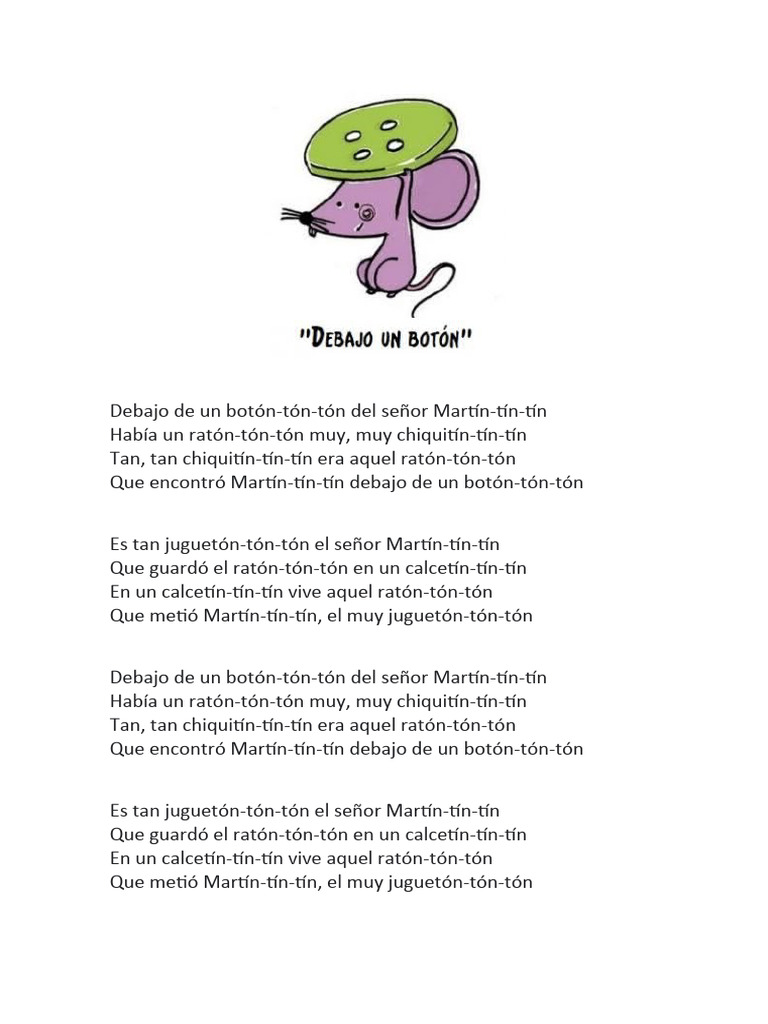 Canción Infantil: Debajo de un Botón | PDF