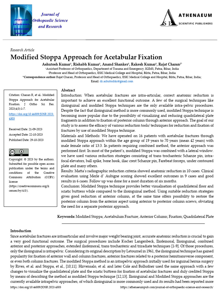Modified Stoppa Approach For Acetabular Fixation | PDF | Science ...