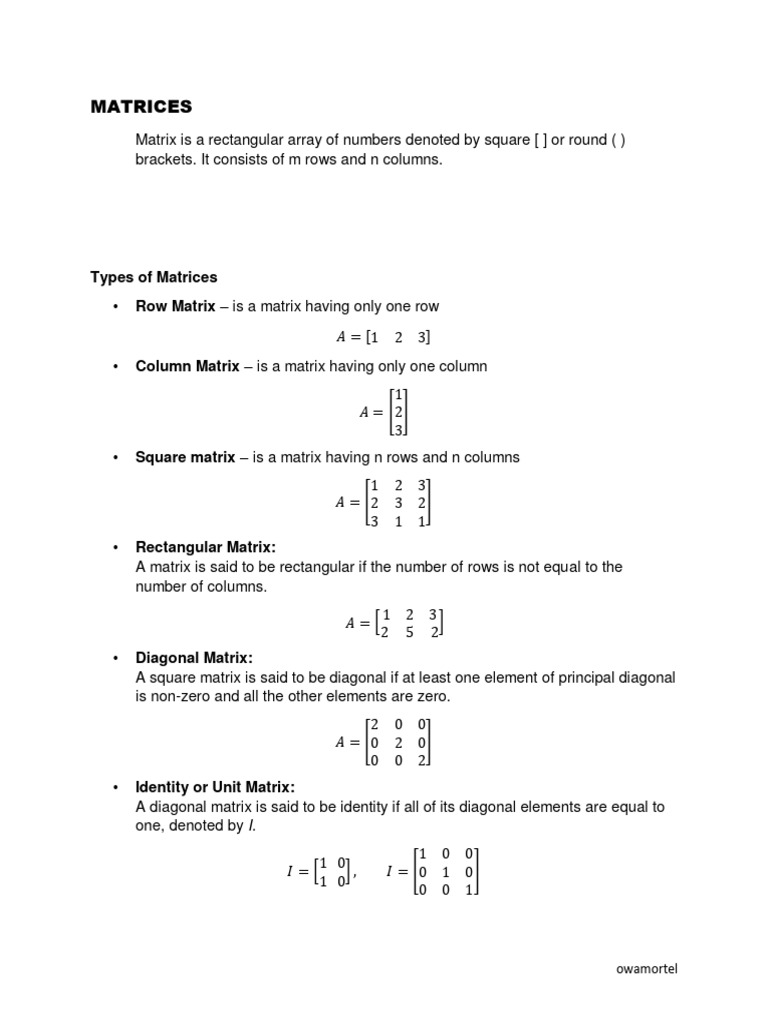 Matrices Pdf Matrix Mathematics Functions And Mappings
