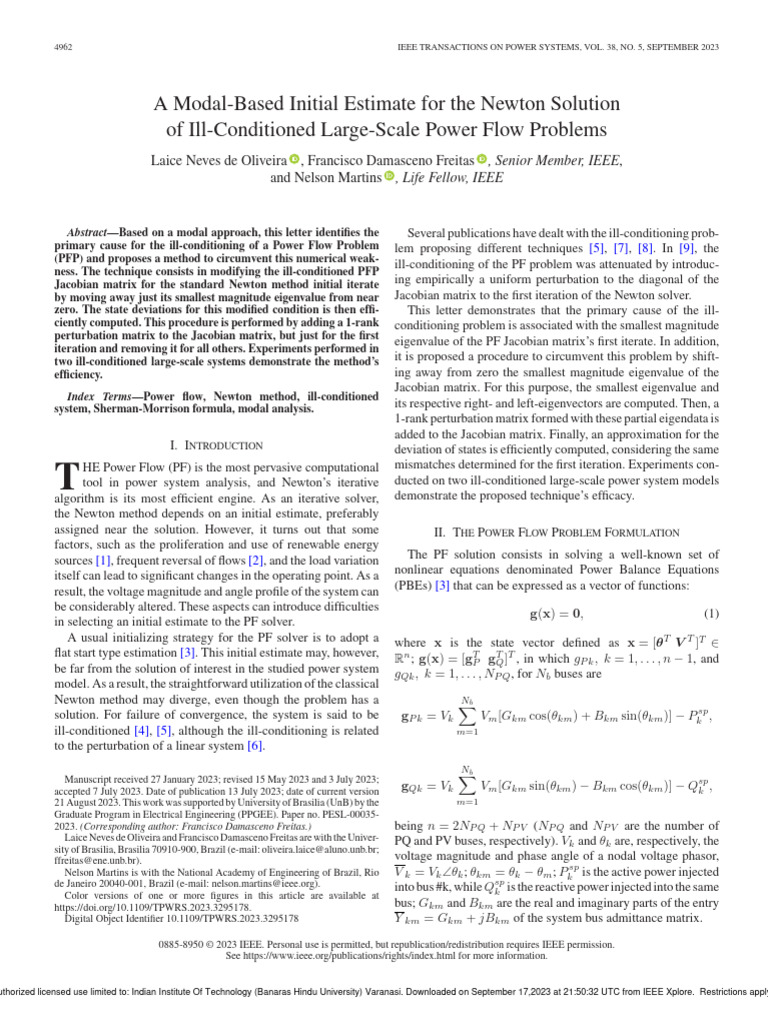 A Modal-Based Initial Estimate For The Newton Solution of Ill-Conditioned Large-Scale Power Flow ...