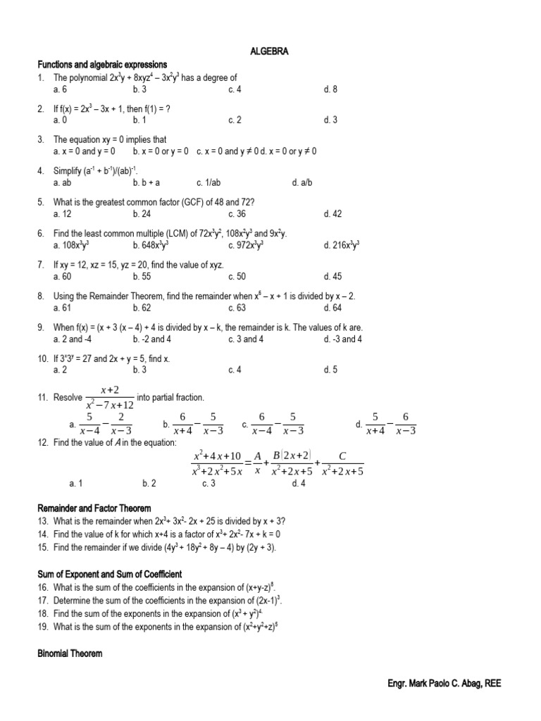 Math Review Algebra Edited | PDF | Quadratic Equation | Equations