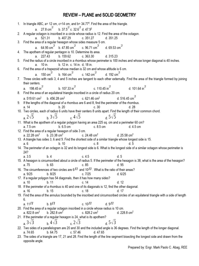 Plane Solid Geometry Review | PDF | Teaching Methods & Materials