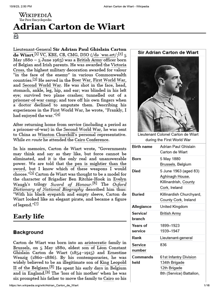Adrian Carton de Wiart - Wikipedia | PDF