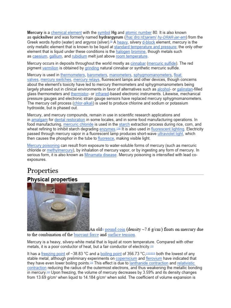 Mercury: Properties, Uses, and Toxicity | PDF | Mercury (Element ...