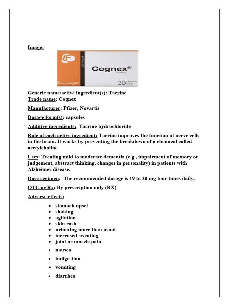 DRUG 6 Cognex | PDF | Dose (Biochemistry) | Chemistry