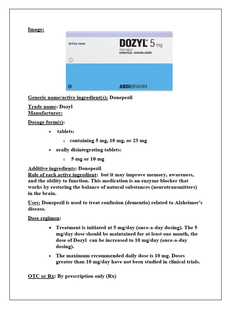 Donepezil: Alzheimer's Treatment Guide | PDF