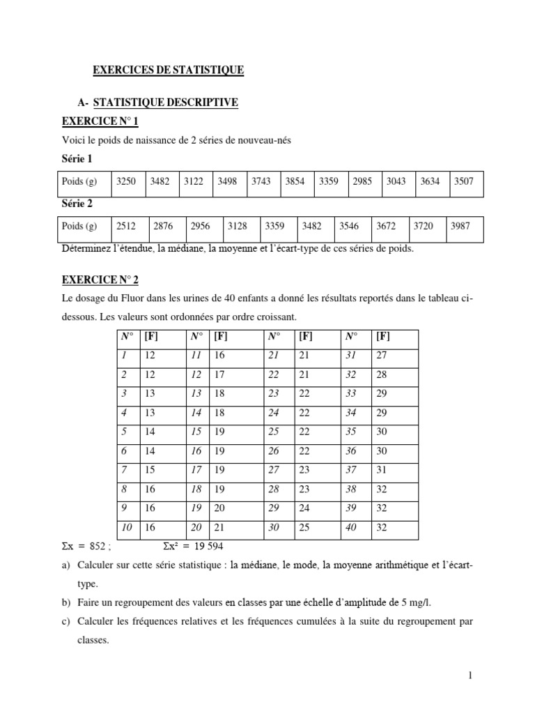 Exercices de Statistique | PDF