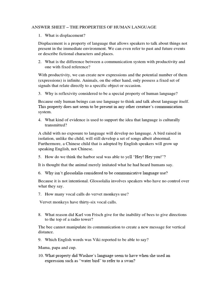 Properties of Human Language Explained | PDF | Communication | Language ...