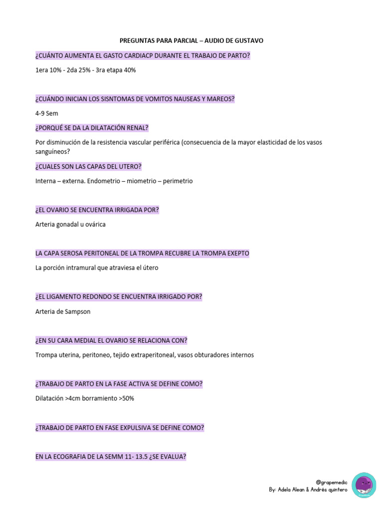 Preguntas para Parcial | PDF | Parto | Especialidades Medicas