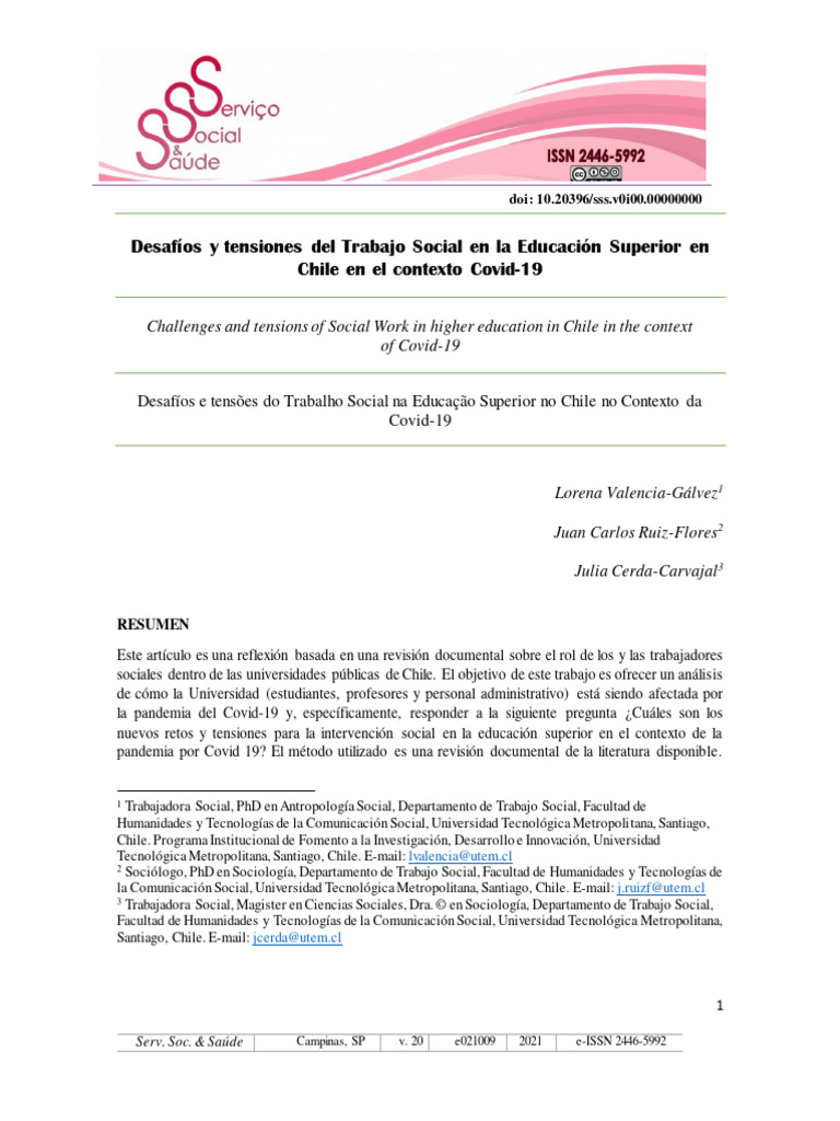 Desafíos y Tensiones Del Trabajo Social en La Educación Superior en ... Desafíos y Tensiones Del Trabajo Social en La Educación Superior en ...