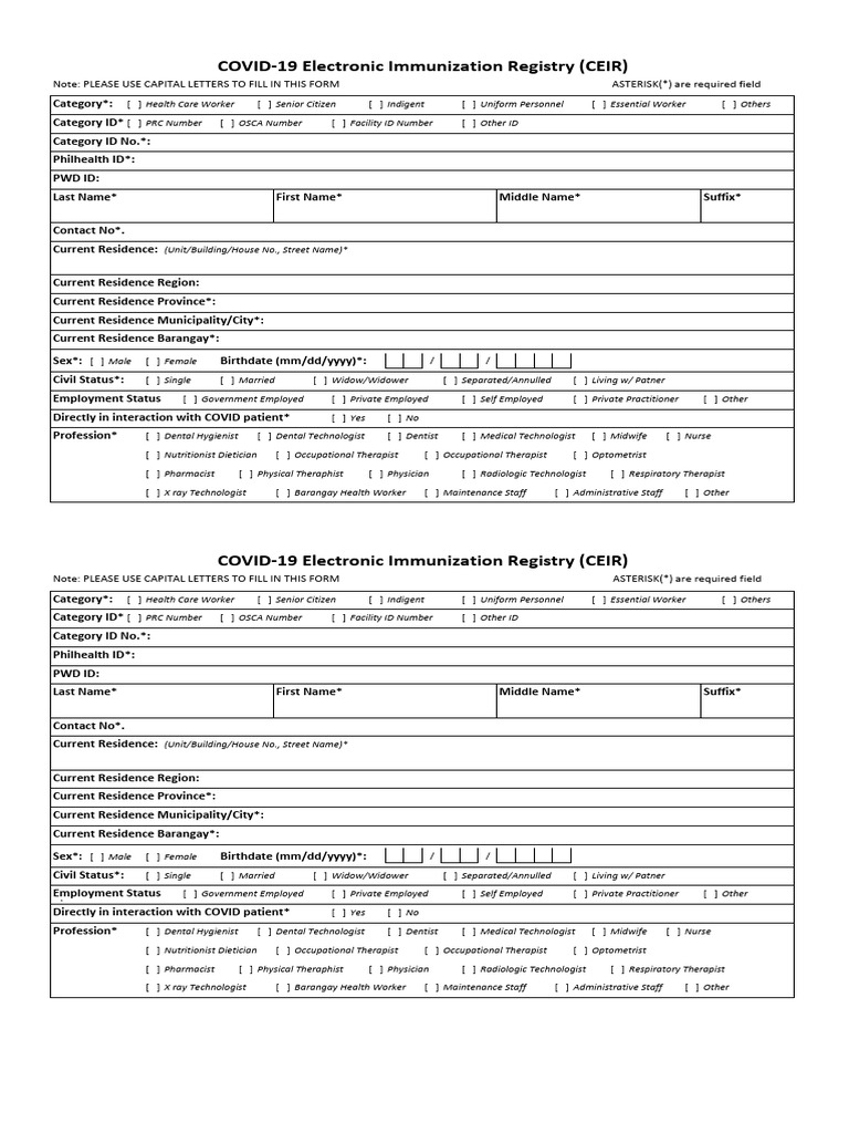 CEIR Registration Form Front | PDF | Health Professional | Health Economics