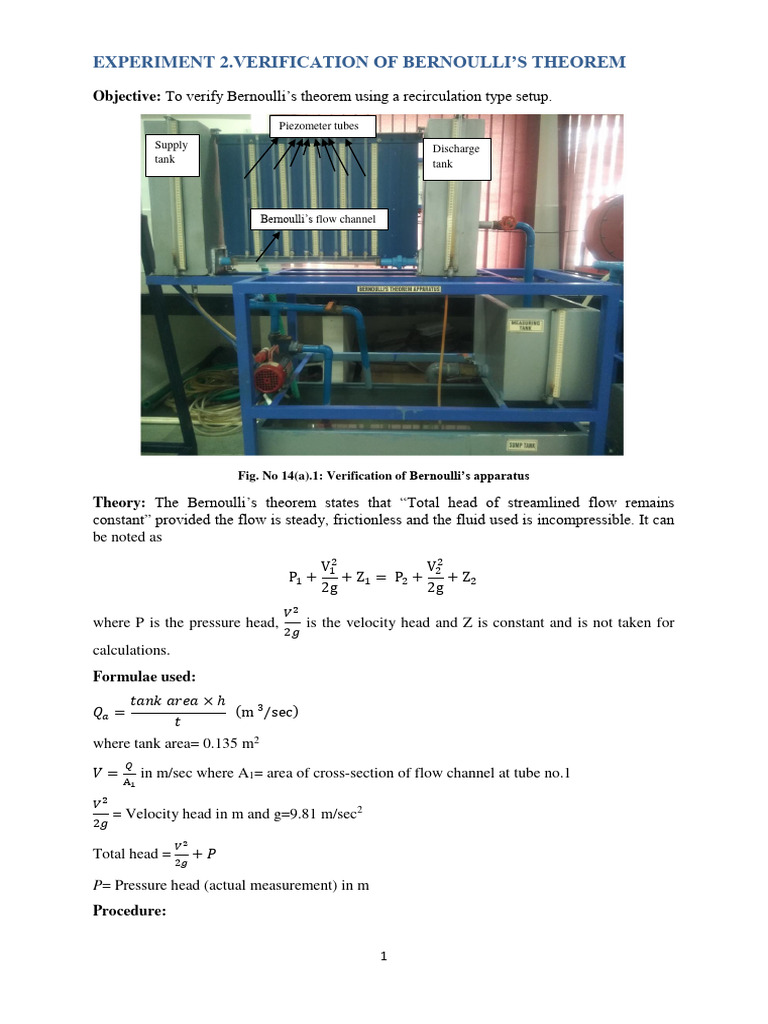 Experiment 6-Verification of Bernoullis Theorem | PDF | Physical Sciences | Chemical Engineering