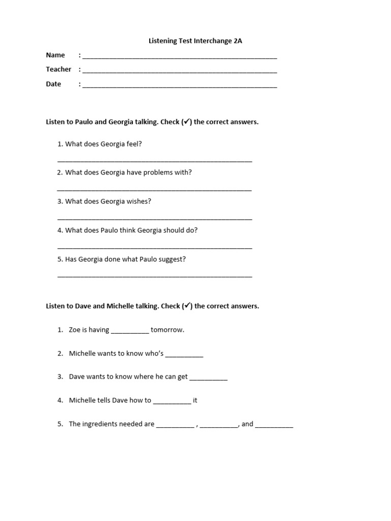 INTERCHANGE 2A Listening Test | PDF