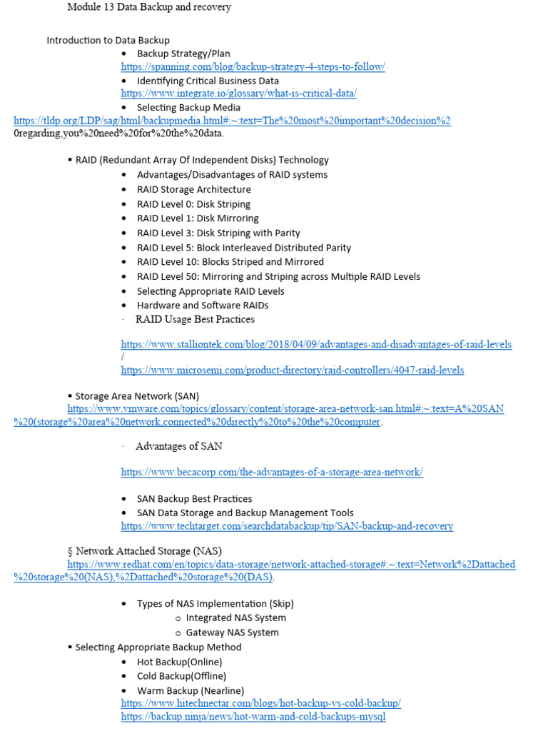 Module 13 Data Backup and Recovery | PDF | Backup | Computer Data Storage