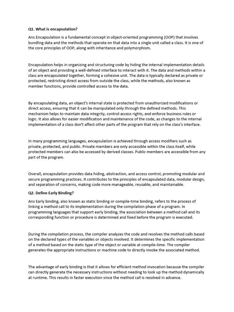 OOP Concepts: Encapsulation, Binding, Inline Functions | PDF
