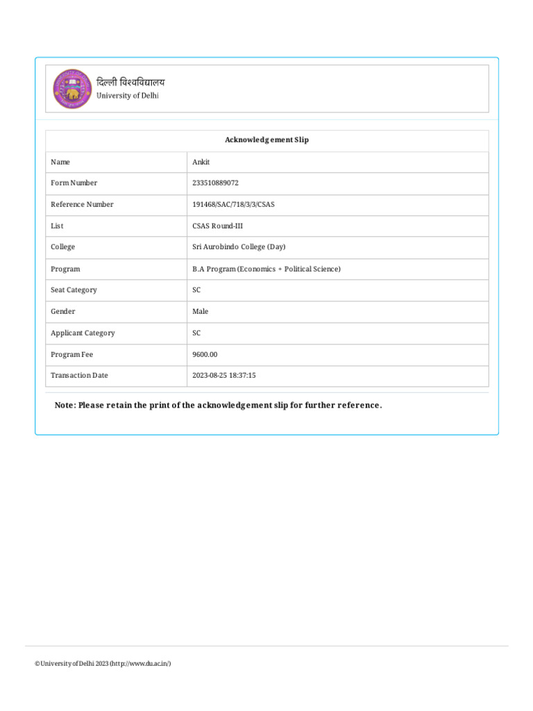 Admission Confirmation Slip | PDF | Technology & Engineering