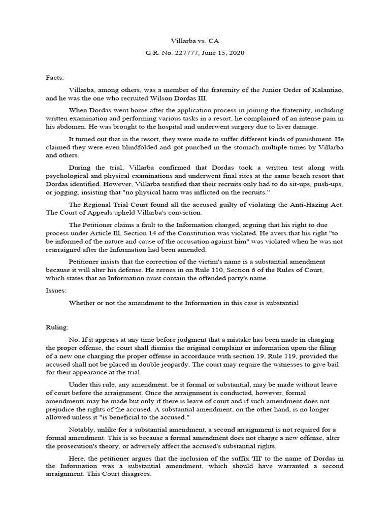 Villarba vs. CA: Anti-Hazing Act Ruling | PDF | Law