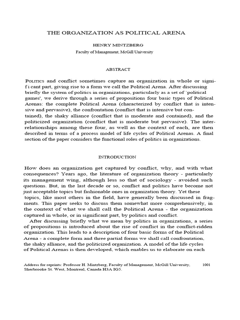 The Organization As Political Arena: Henry Mintzberg | PDF | Leadership ...