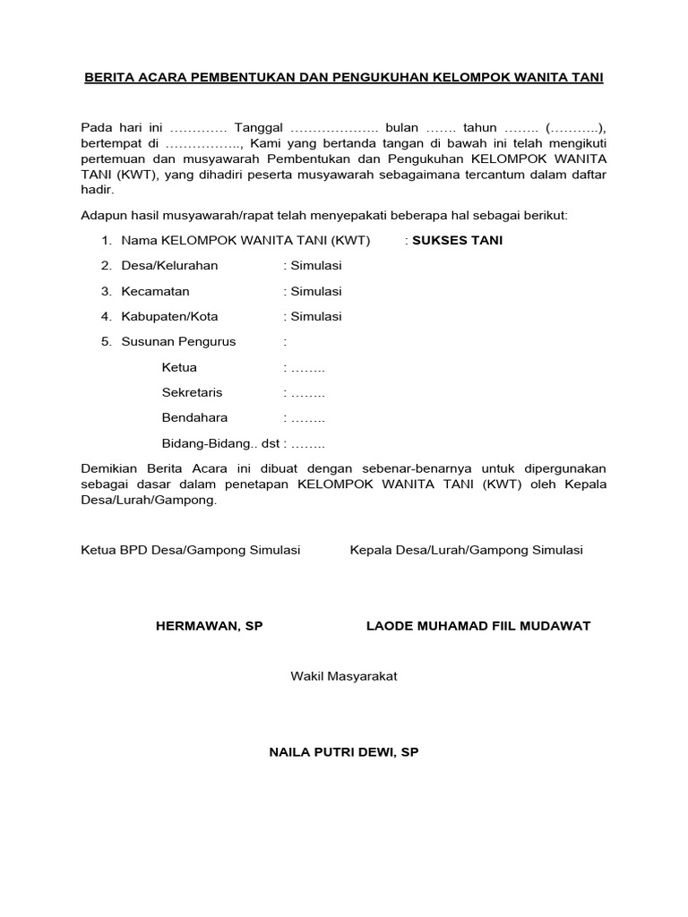 Berita Acara Pembentukan Kelompok Tani | PDF