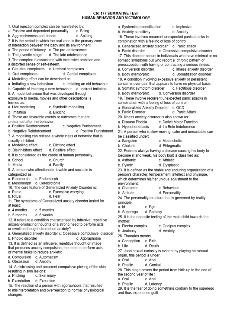 Cri 177 Summative Test 100 Items | PDF